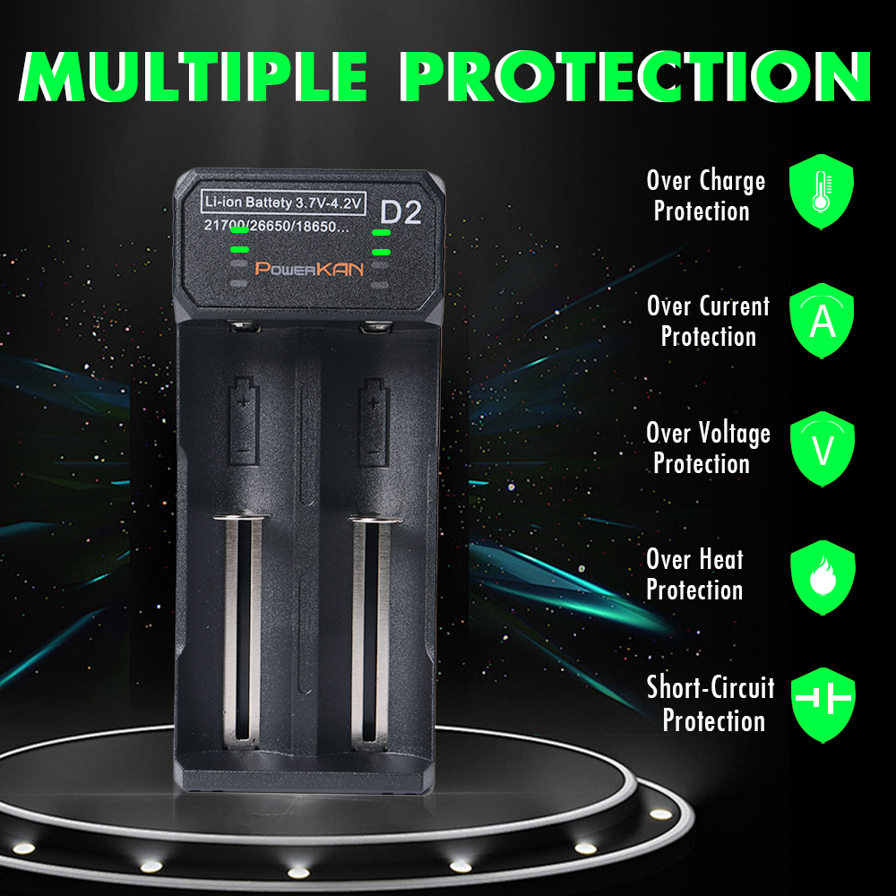 POWERKAN Li-ion D2 21700 Smart Battery Charger 3.7V for 26650 18500 ...