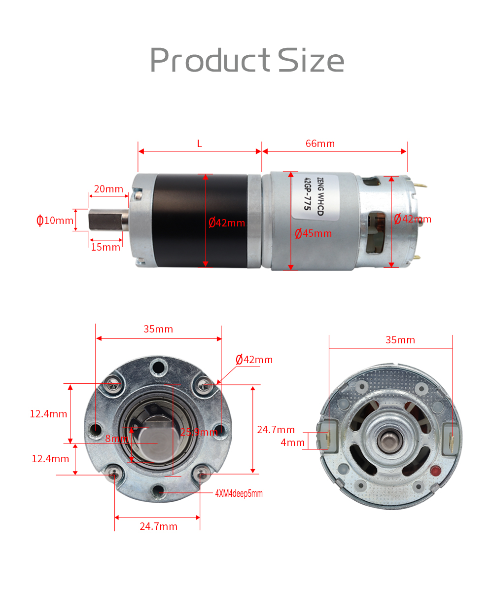 42GP-775 DC Gear Motor Single Metal Planetary Gear 12V~24V Forward And ...