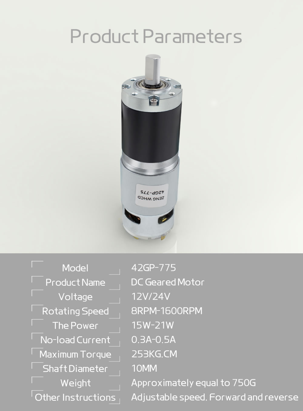 42GP-775 DC Gear Motor Single Metal Planetary Gear 12V~24V Forward And ...