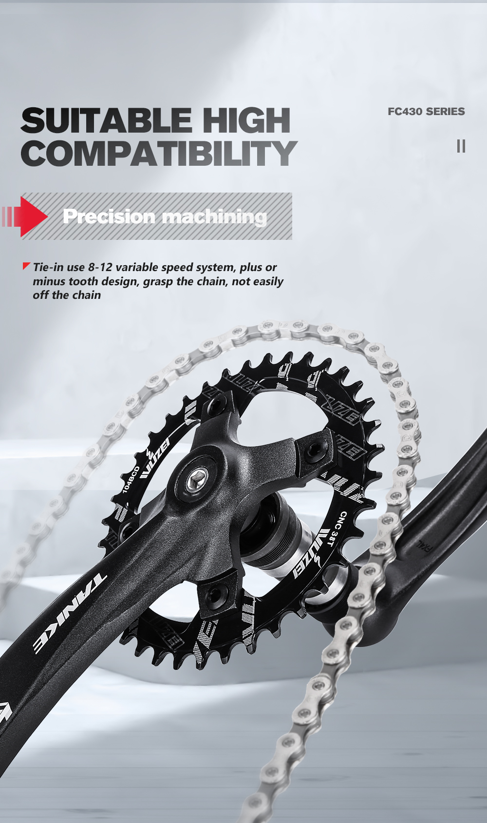TANKE Crankset 170MM Bicycle Chainring 44T.42T.40T.38T.36T.34T.32T ...