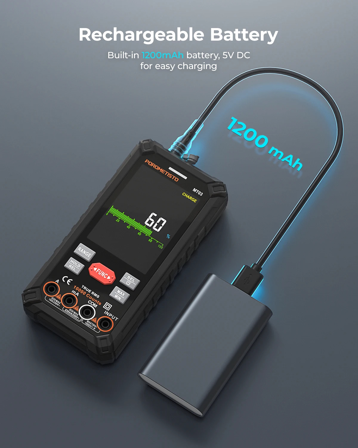 MT03 Smart Rechargeable Multimeter 10000 Count Ture RMS 1000V 10A ...