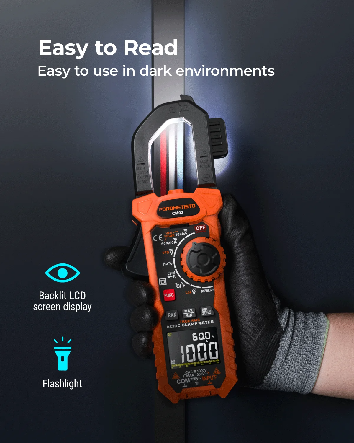CM02 Intelligent Dual Impedance Digital Multimeter 1000A 1000V AC DC ...