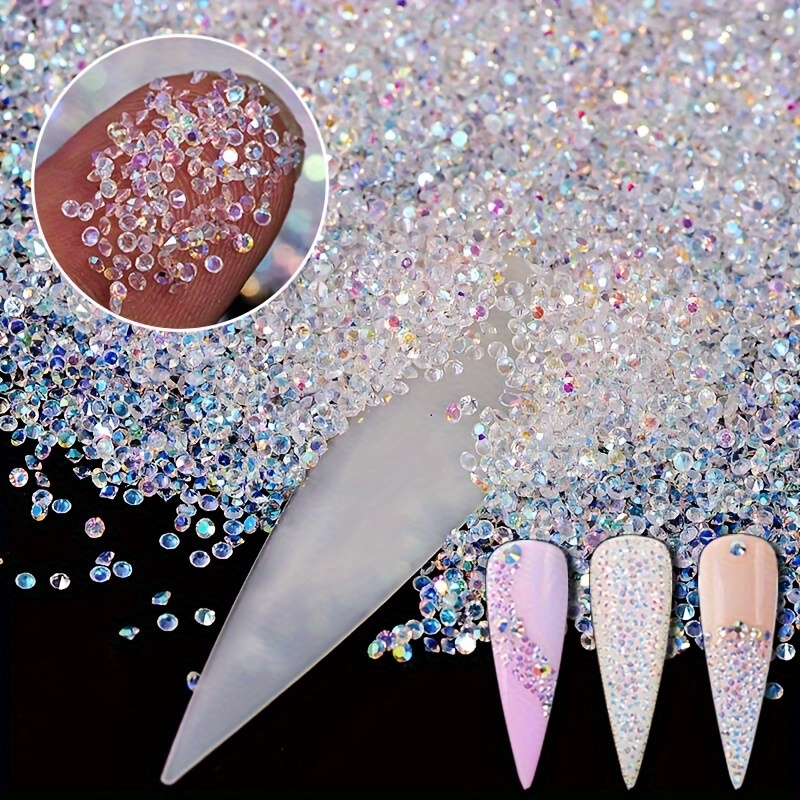 (Clear AB) Nail Crystals Rhinestones-Micro Nail Beads Mini Glass Dust ...