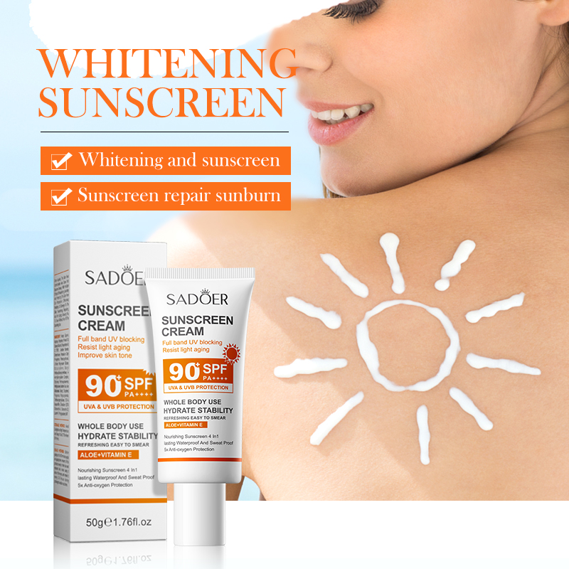 SADOER Sunscreen SPF 90+ PA+++ Whitening Waterproof Sweatproof Lasting Moisturizing 50g | Shopee ...
