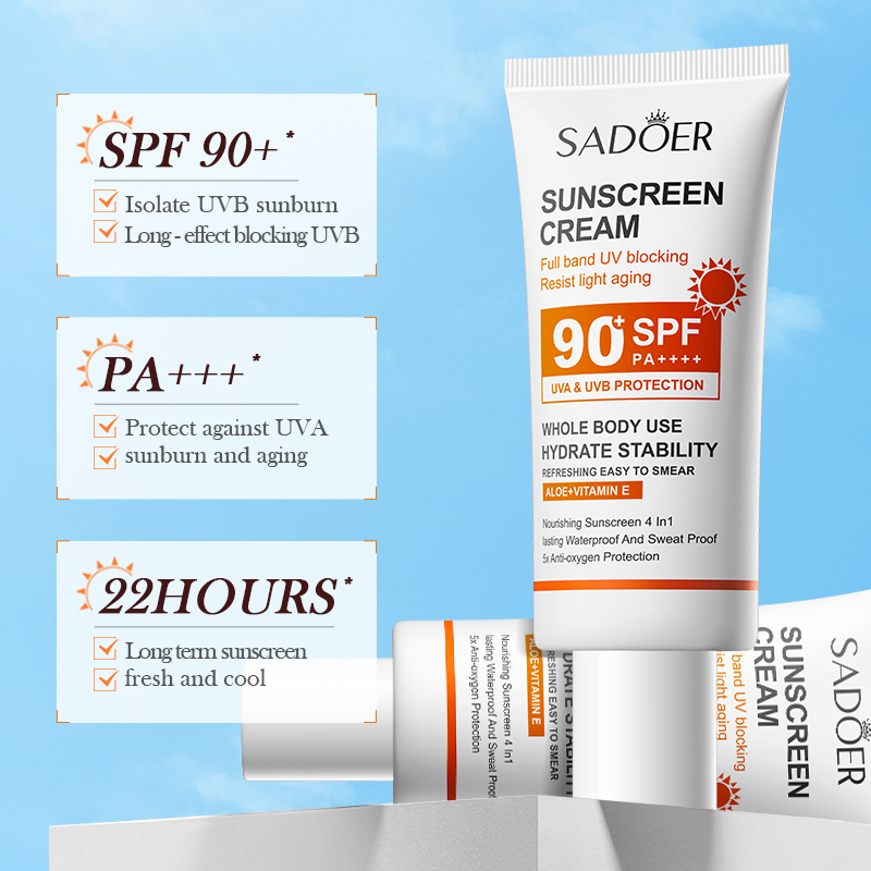 SADOER Sunscreen SPF 90+ PA+++ Whitening Waterproof Sweatproof Lasting Moisturizing 50g | Shopee ...