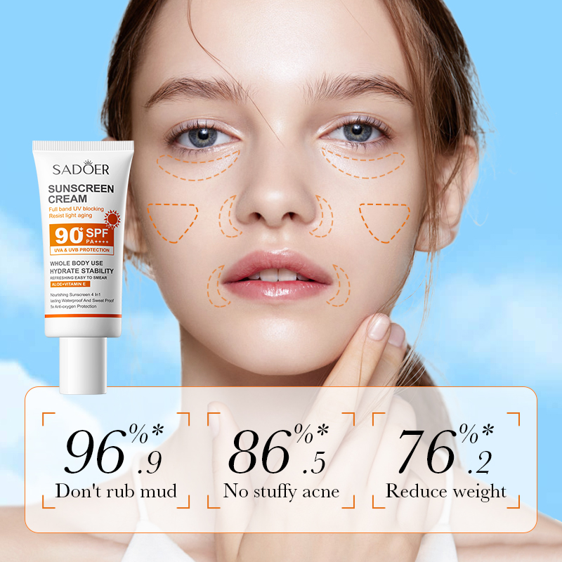 SADOER Sunscreen SPF 90+ PA+++ Whitening Waterproof Sweatproof Lasting Moisturizing 50g | Shopee ...