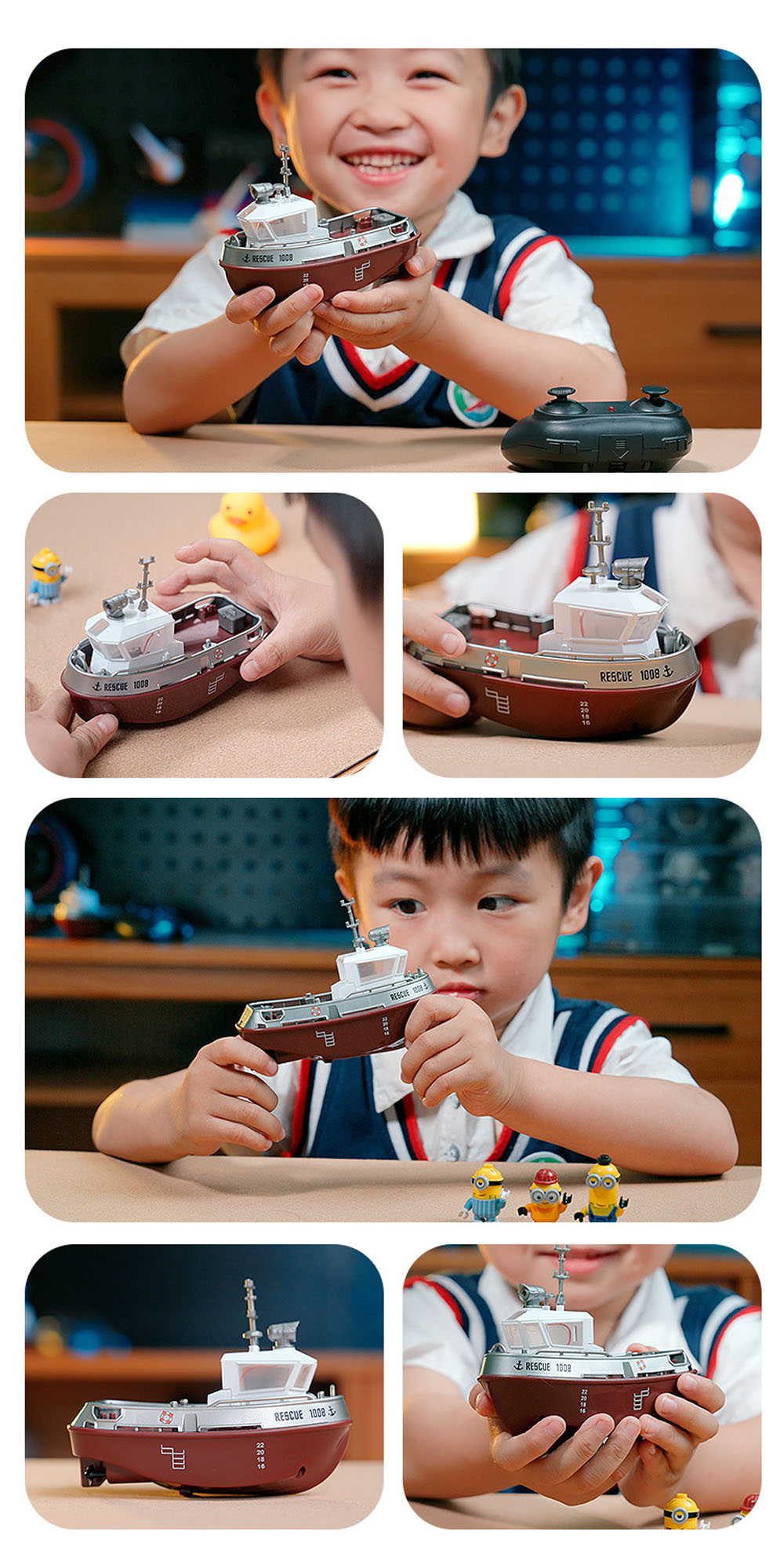 MINI RC Control Tugboat Boat Powerful Dual Motor 2.4G Radio Remote ...