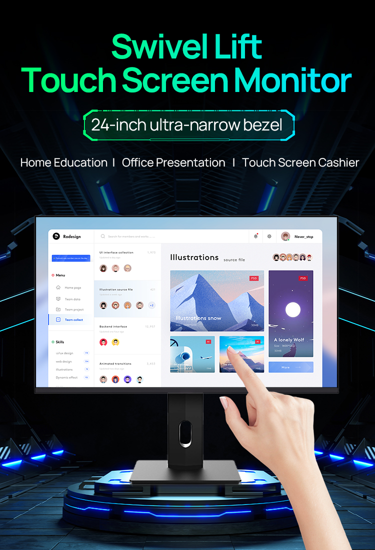 Anmite 24-inch 1080P capacitive touch computer monitor IPS 100% sRGB ...