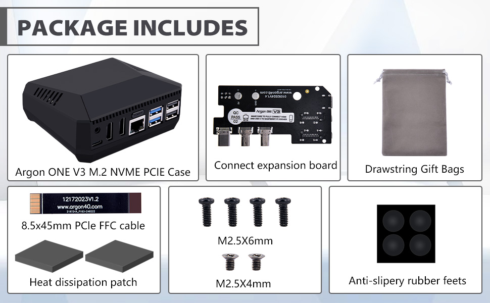 Argon ONE V3 M.2 NVME PCIE Case for Raspberry Pi 5 M-Key up to 2280 ...