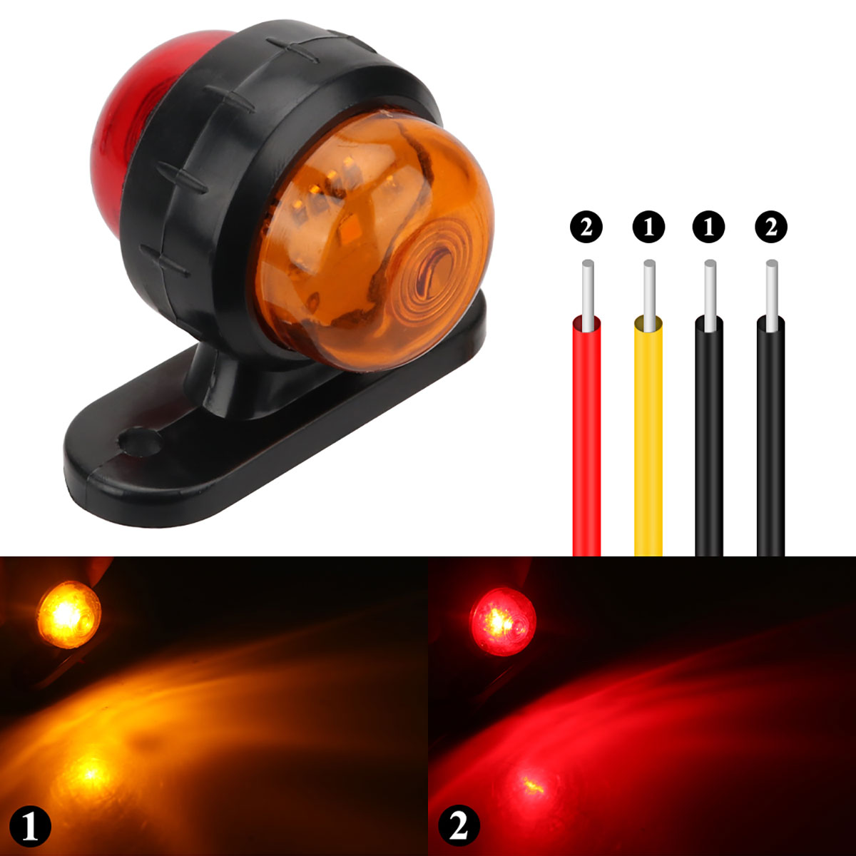 1pcs Car Truck Side Light 24V Two Color Truck LED Small Round Light Bus ...