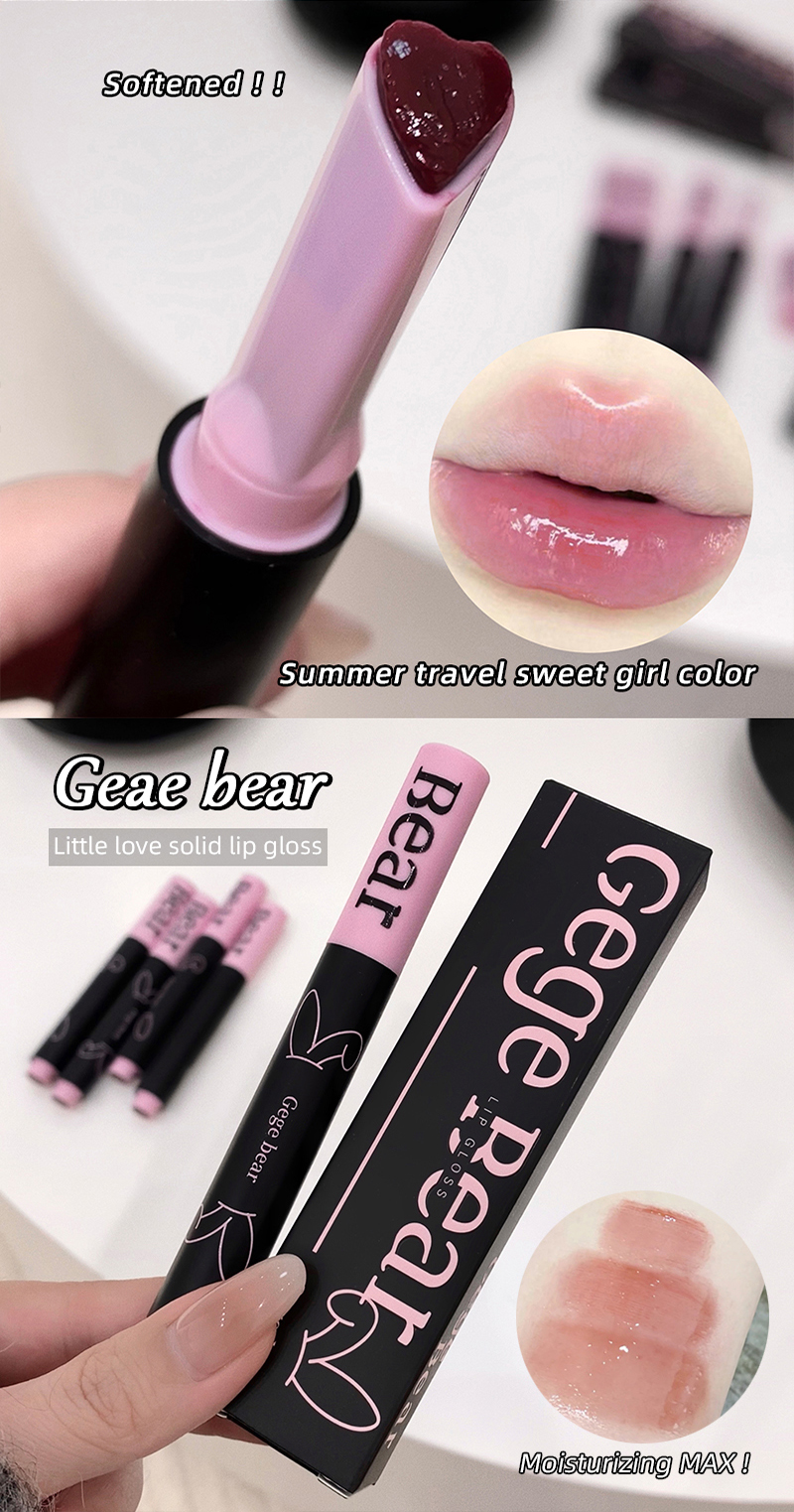 GEGE BEAR 6 Colors Jelly Lipstick, Tinted Lip Gloss Heart Shape Lip Stain, Mirror Hydrating ...