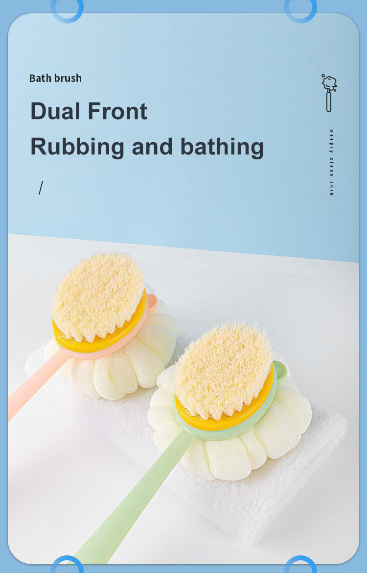 1Pc Sponge Long Soft Hair Bath Brush Doubleside Rub Shower Brush Back ...