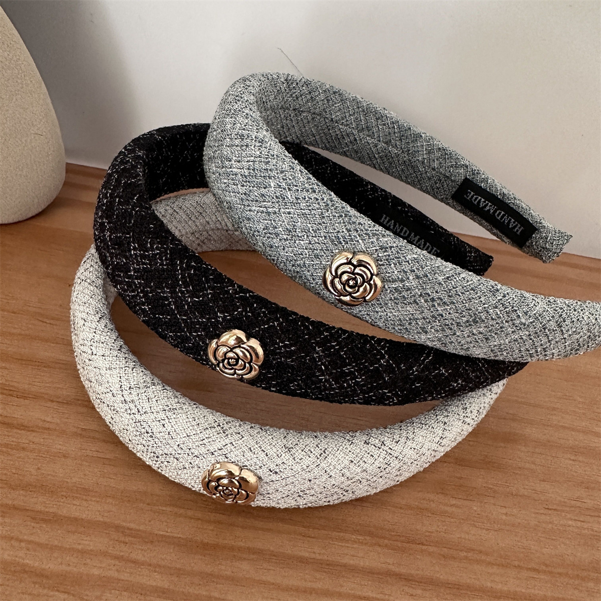 Retro Camellia Headband Gold Line Sponge Headband Women Autumn Winter ...