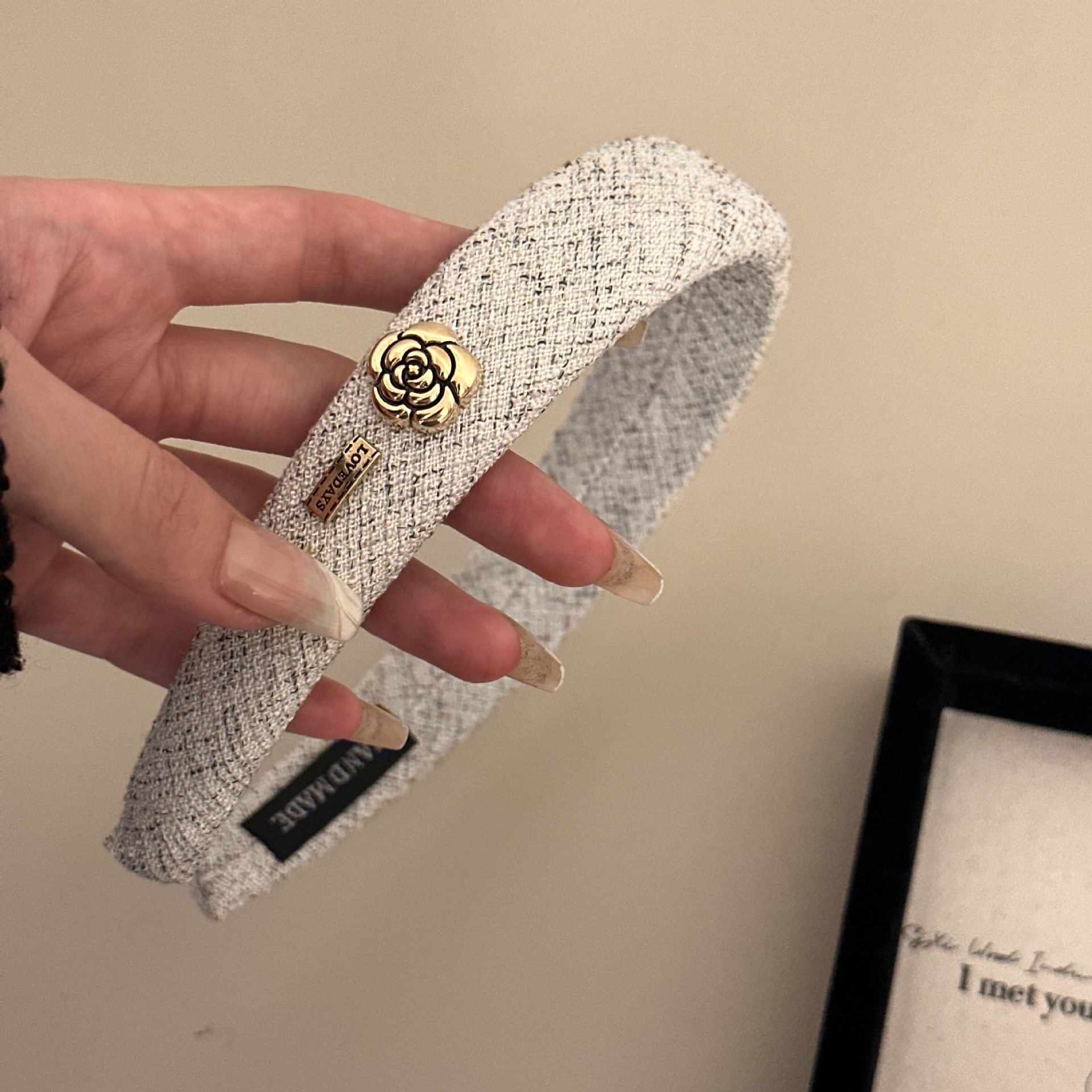 Retro Camellia Headband Gold Line Sponge Headband Women Autumn Winter ...