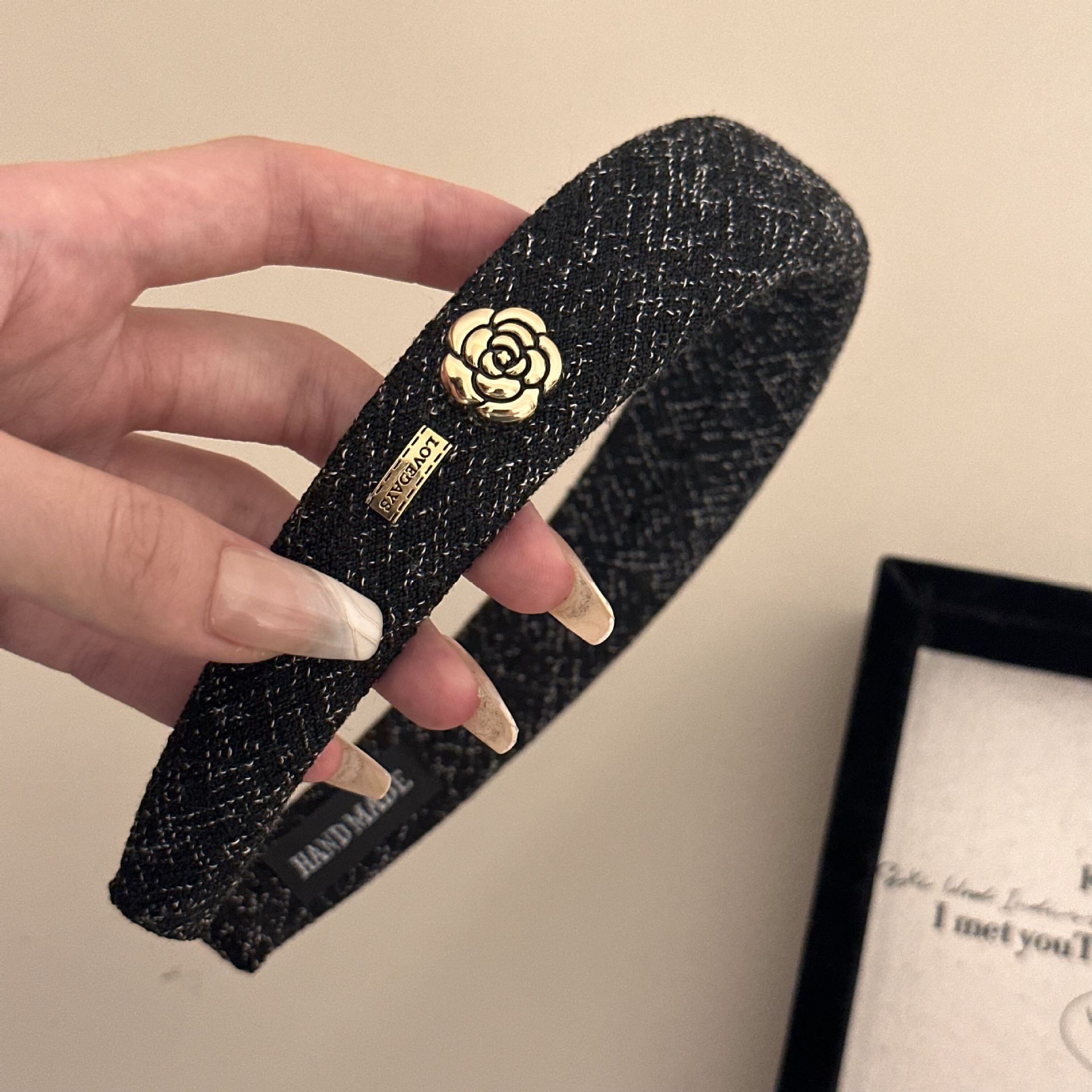 Retro Camellia Headband Gold Line Sponge Headband Women Autumn Winter ...