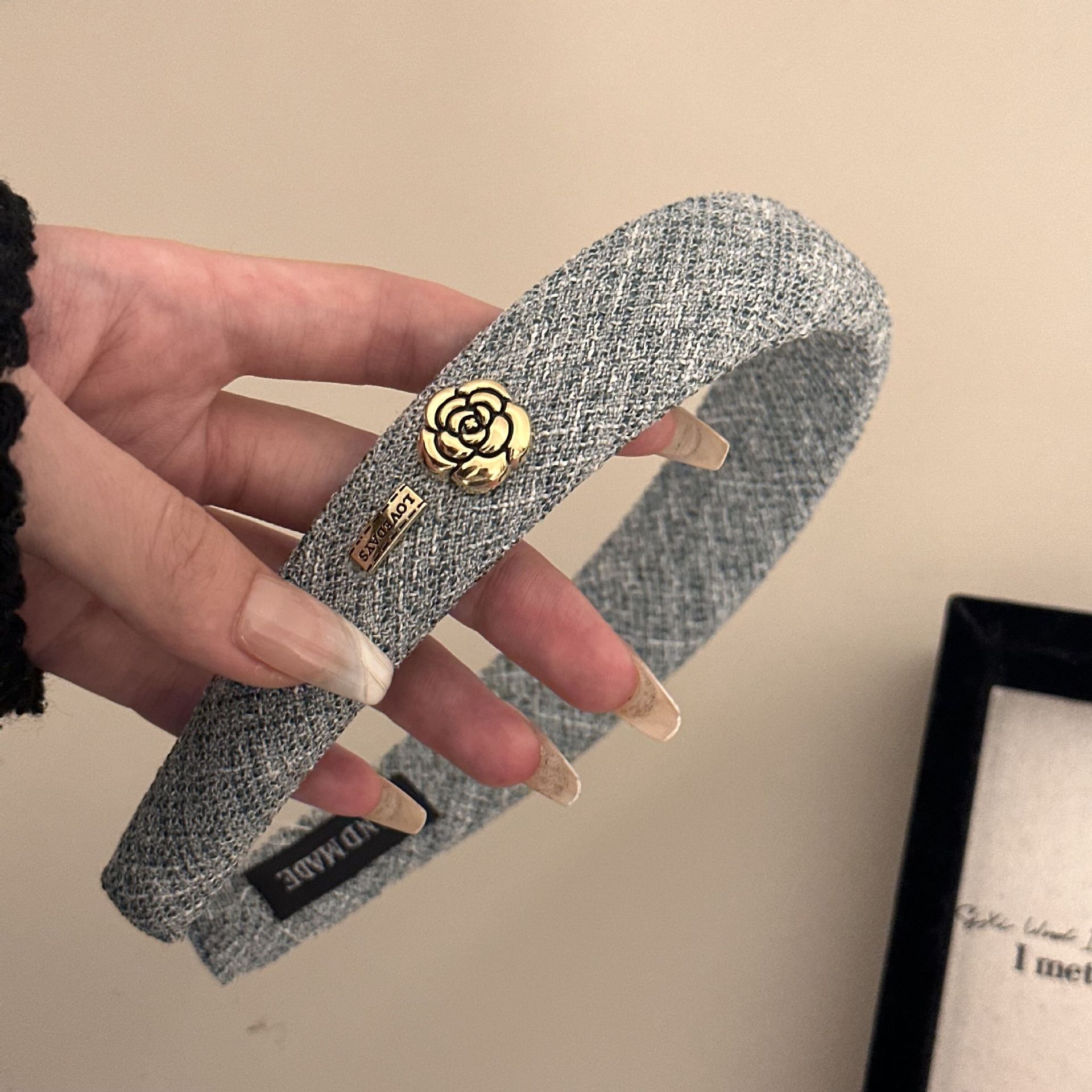 Retro Camellia Headband Gold Line Sponge Headband Women Autumn Winter ...