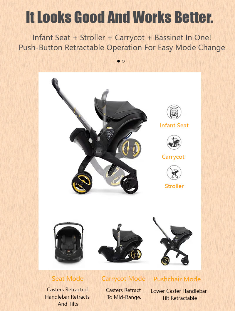 Beige Multi-Functional Stroller For Baby Car Travel Seat 4 IN 1 Two-Way ...