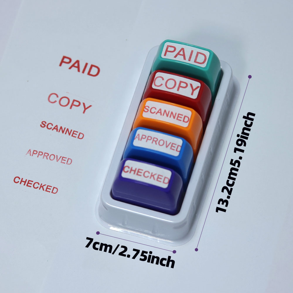 5-Piece Stamp Set (Paid/Copy/Scanned/Approved/Checked) - High-Quality ...