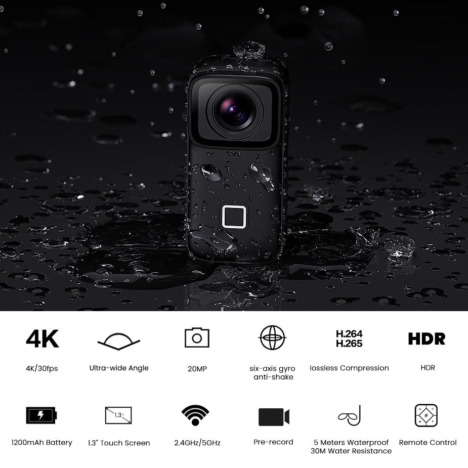 SJCAM C200 4K Mini WiFi Action Camera with 1.28 Inch IPS Screen 5M Body ...