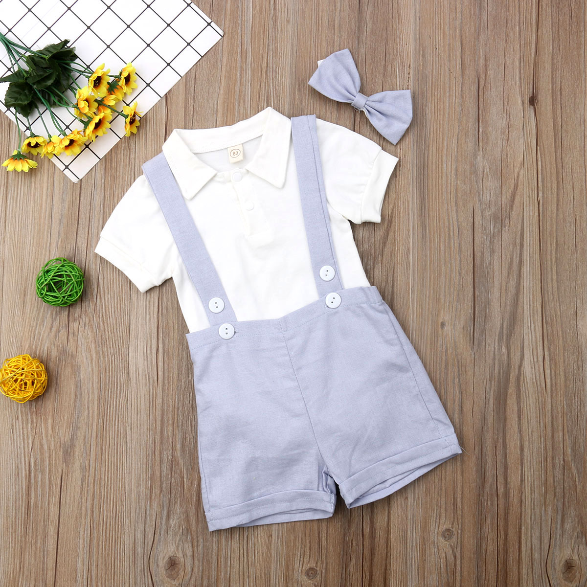 infant Baby Boys Clothes Set Short Sleeeve White Shirt Romper +Supender ...