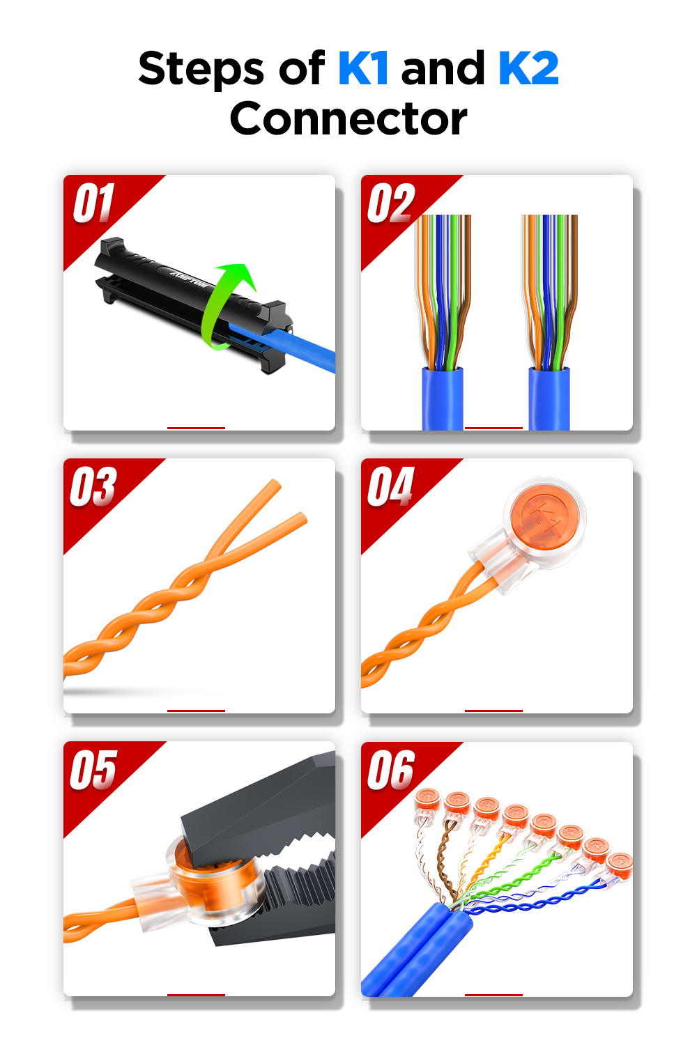 AMPCOM 50/100PCS K1/K2 RJ45 Connector Crimp Connection Terminals UY1 ...