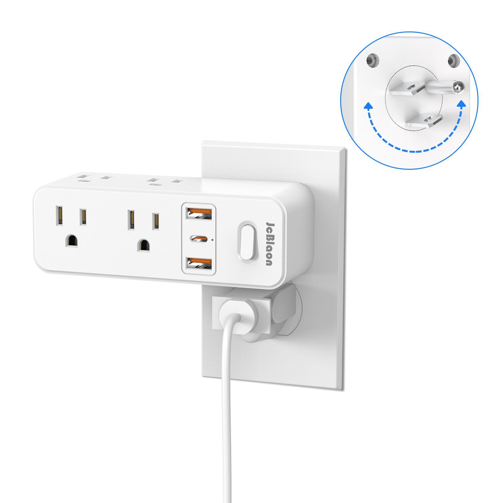 Rotating Plug USB Outlet Extender Surge Protector - with 6 AC Multi ...