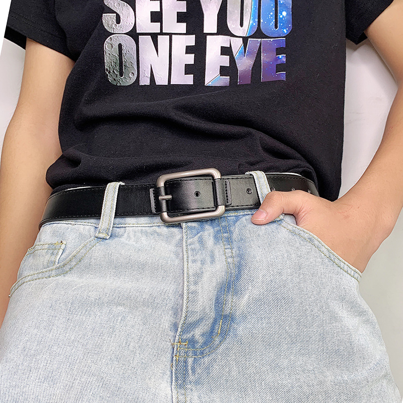 Men's ins trend metal square buckle belt simple punk style with jeans ...