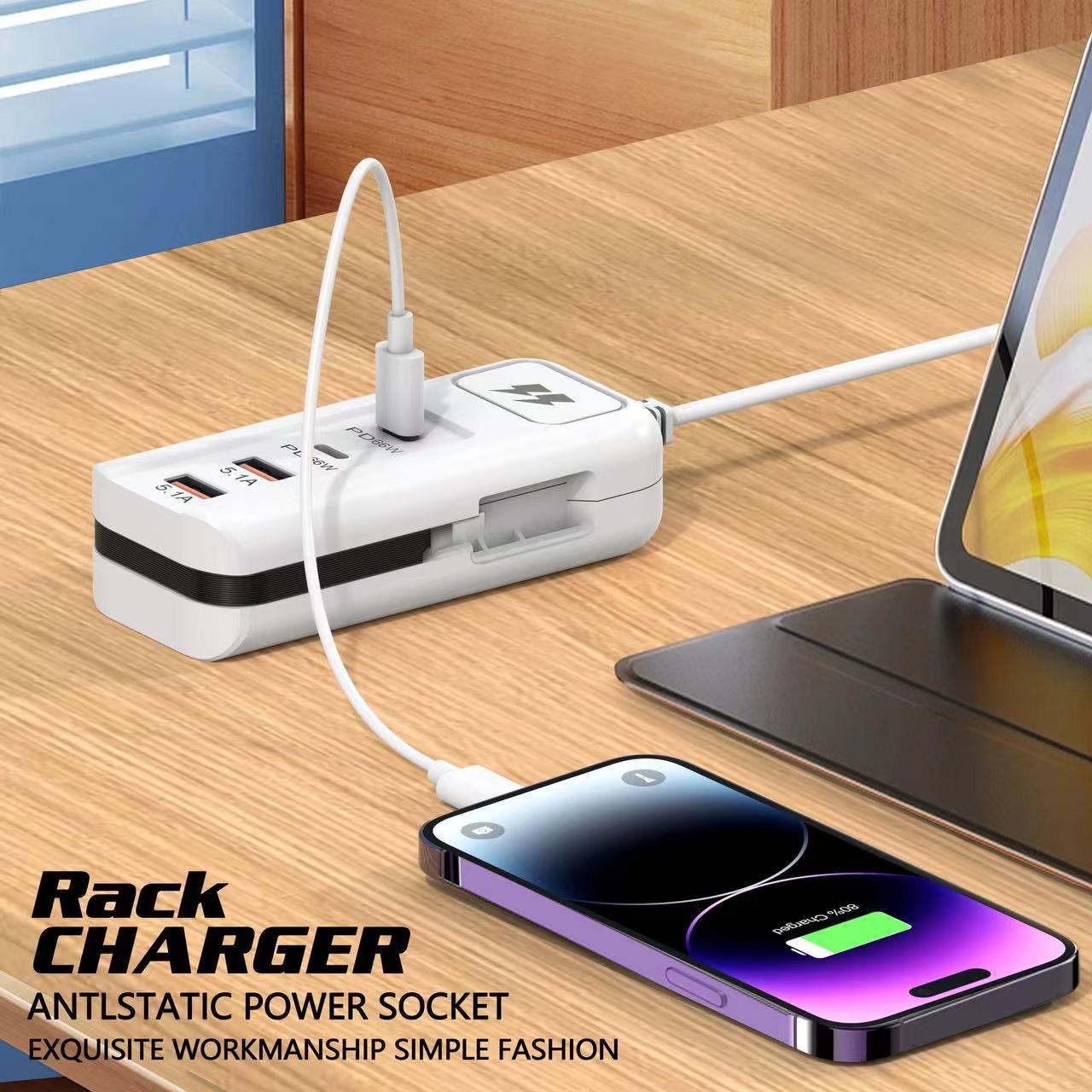 66W USB Plug Power Strip Charger Station Splitter 5V4A USB TYPE C 3.0 ...