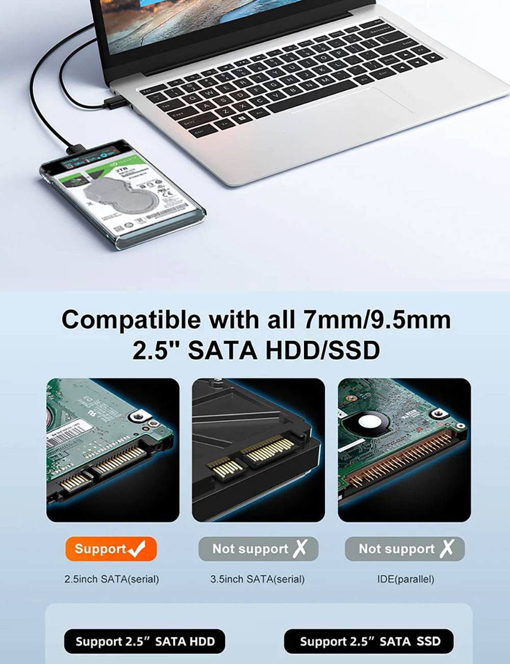 ShuoLe HDD Enclosure 2.5 Inch SSD HDD Case Sata to USB3.0/3.2 Type C ...