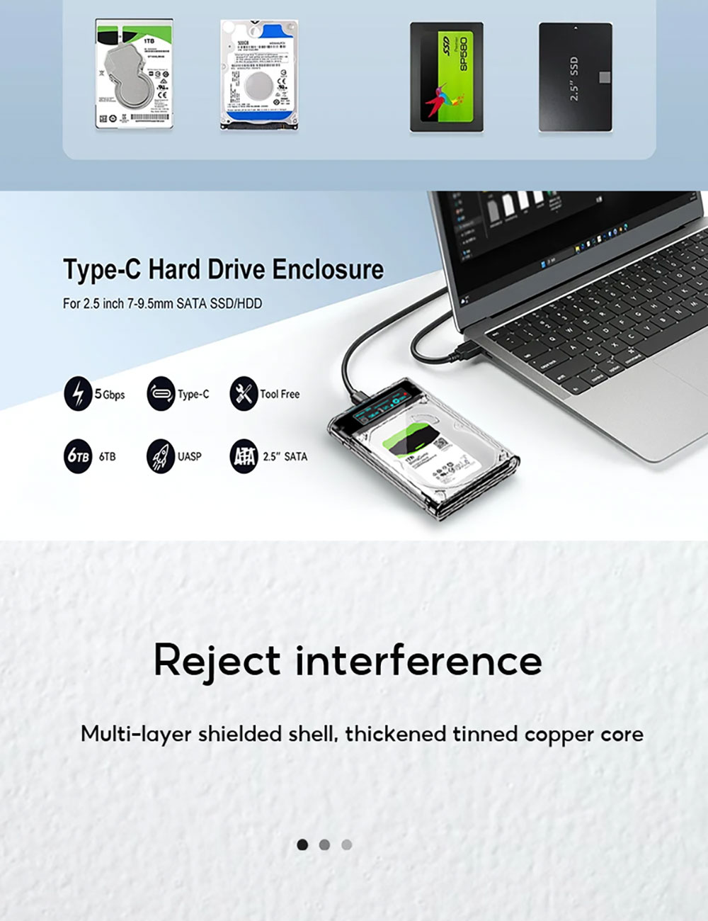 ShuoLe HDD Enclosure 2.5 Inch SSD HDD Case Sata to USB3.0/3.2 Type C ...