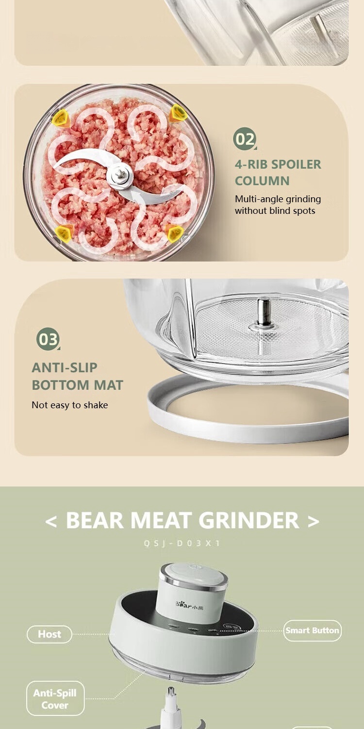 Bear Food Processor Electric Blender Heavy Duty Meat Grinder and ...