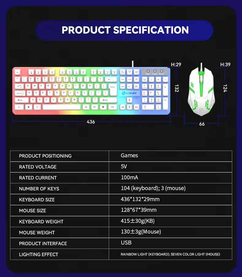 【COD】 Keyboard And Mouse Set For Laptop Colorful Rainbow Gaming USB ...