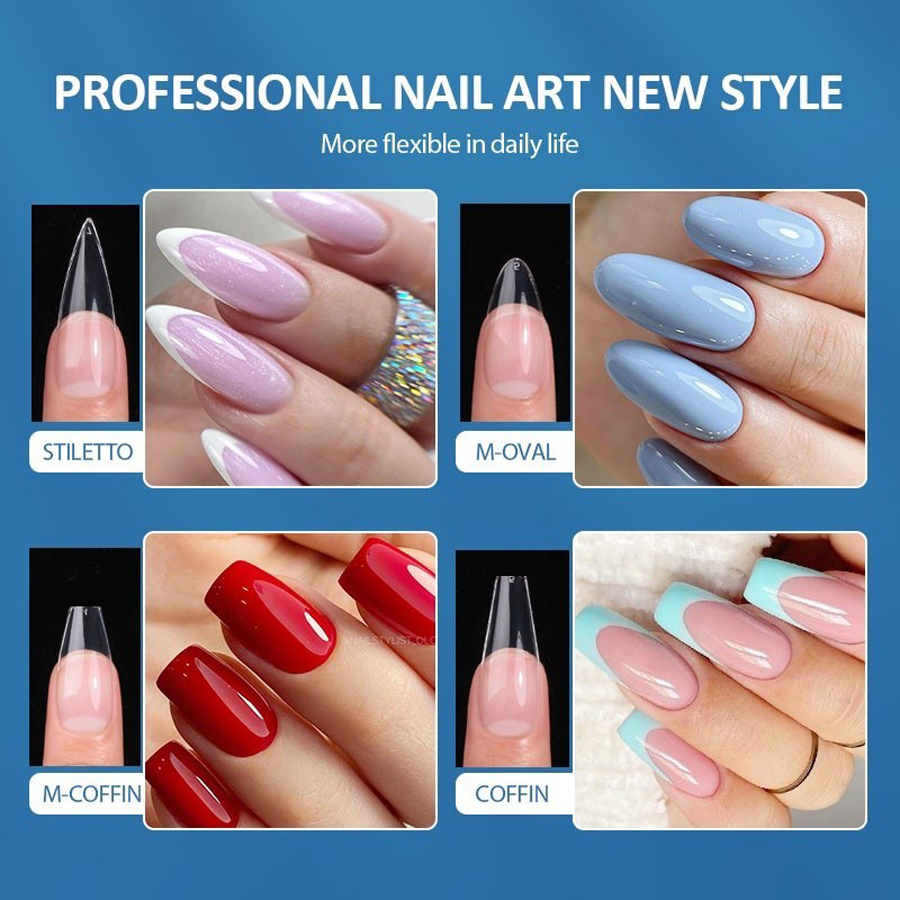 120pcs Transparent False Nail Tips Full Cover Square Oval Stiletto UV ...