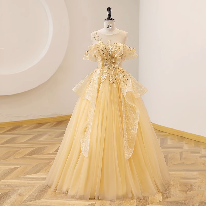 Colorful Yarn Yellow Ball Gown For JS Prom Dress Maxi Dress Long ...