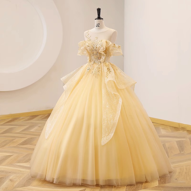 Colorful Yarn Yellow Ball Gown For JS Prom Dress Maxi Dress Long ...