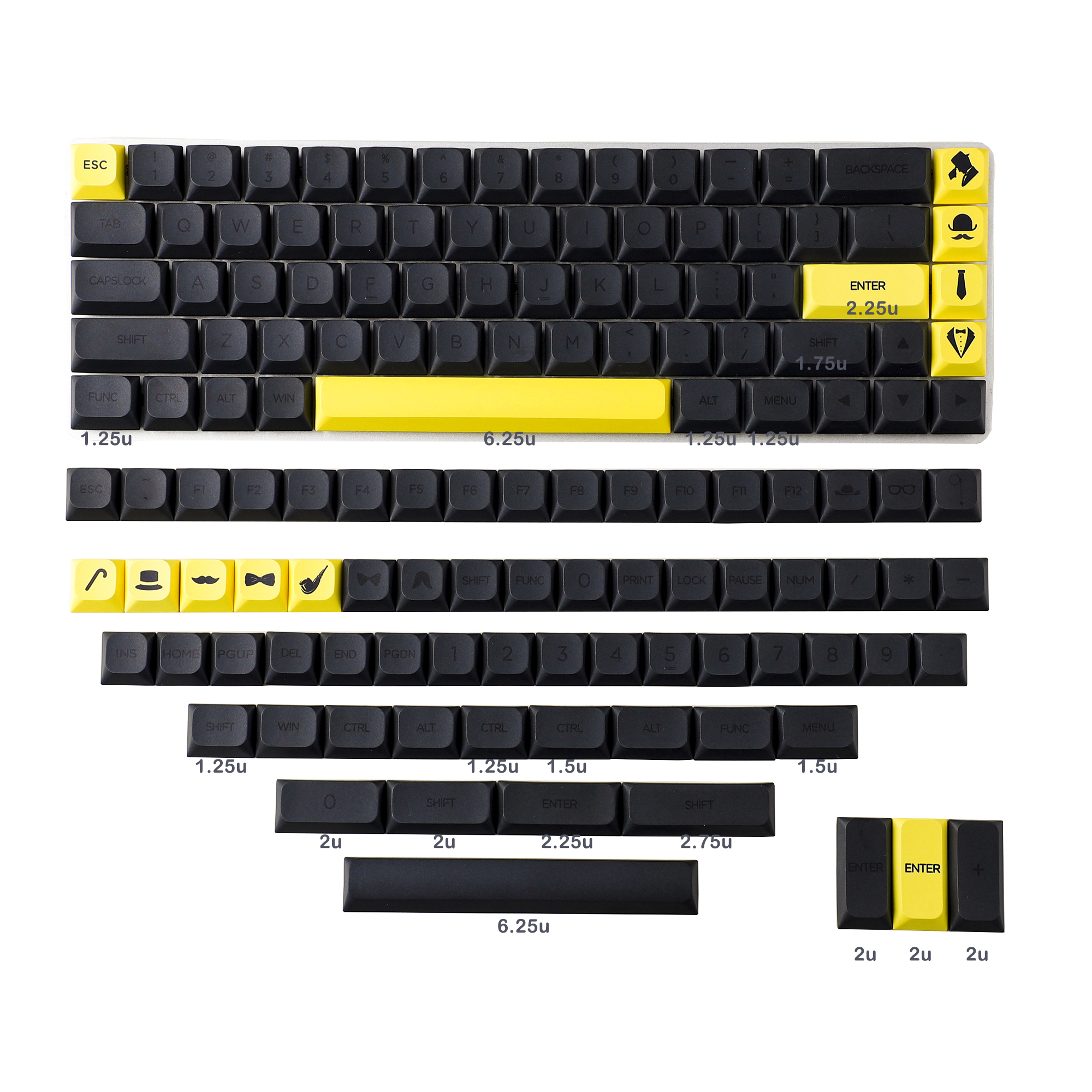135 Ultra-slim Gentleman Mx Low Profile Dye Sub PBT Keycaps For Mx 61 ...