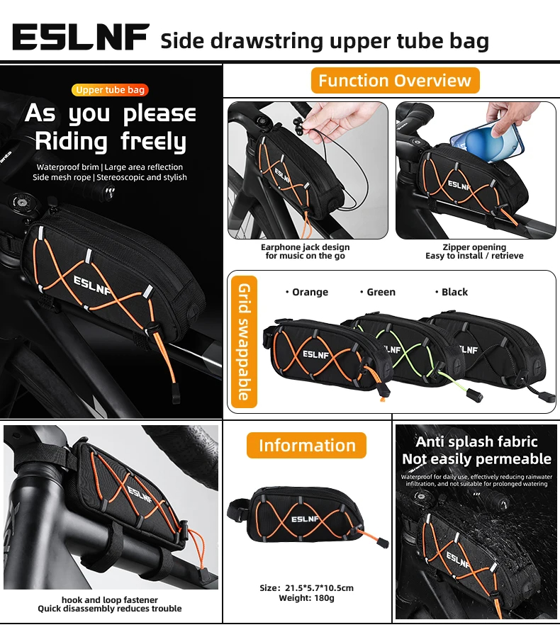 ESLNF Side Drawstring Top Tube Bag Bike Bag Multifunctional Waterproof ...