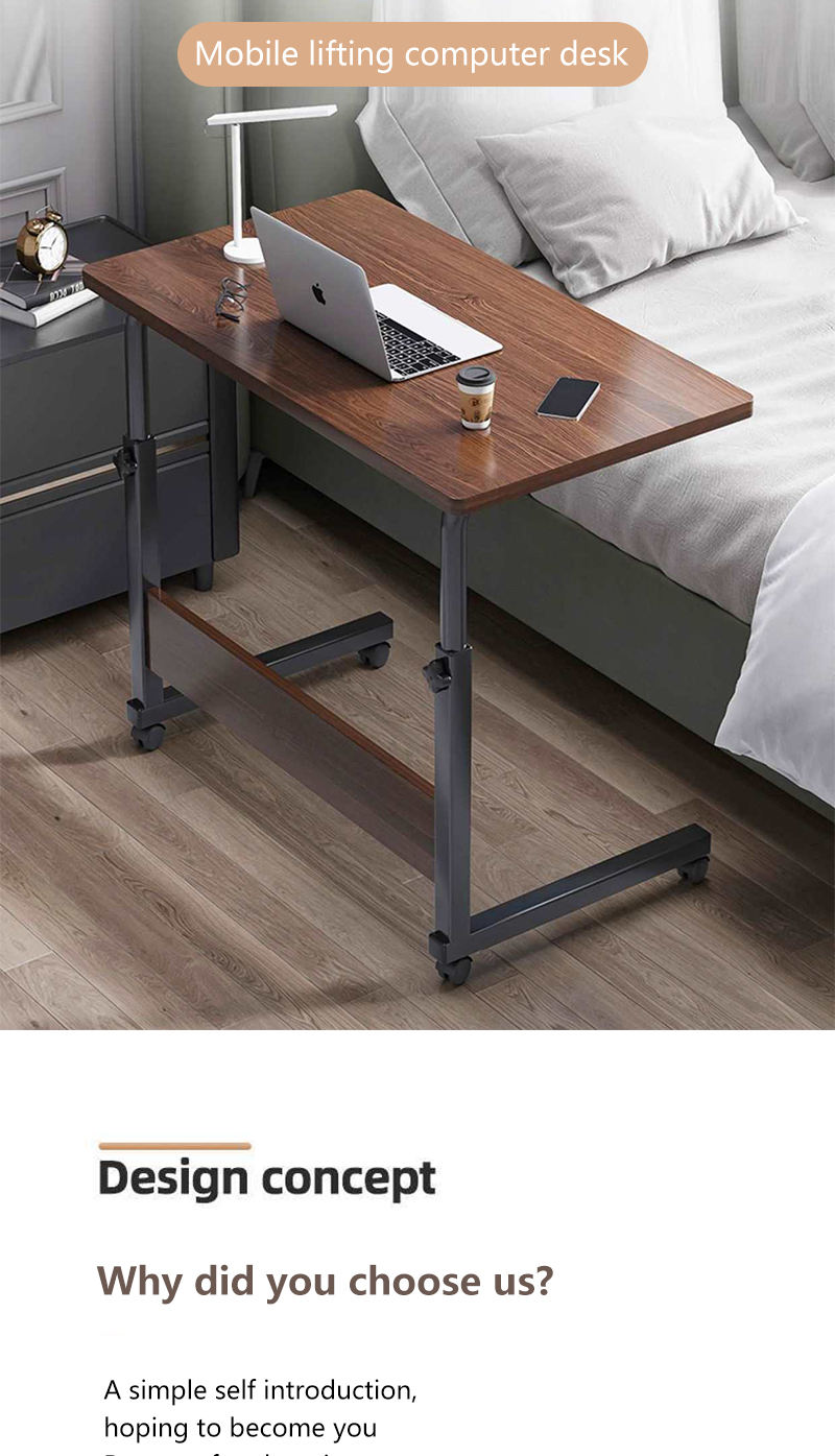 Movable Bed Side Table Adjustable Laptop Table with Wheel Portable Side ...