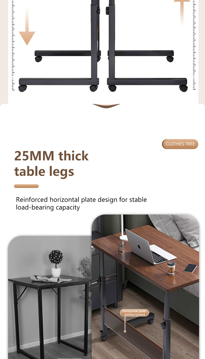 Movable Bed Side Table Adjustable Laptop Table with Wheel Portable Side ...