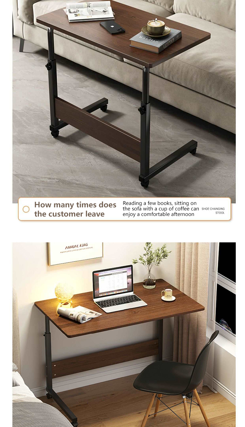 Movable Bed Side Table Adjustable Laptop Table with Wheel Portable Side ...