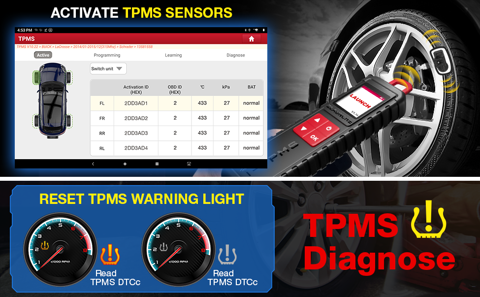LAUNCH X431 I-TPMS Tire Pressure Detector Handheld X-431 TSGUN Sensor Activator Learning ...
