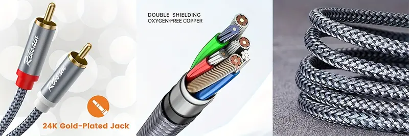 Riksoin Audio Cable 2RCA To 2RCA Male Stereo Gold Plated Cable For Home ...