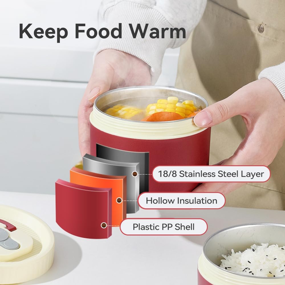 304 Stainless Steel Insulated Lunch Box Stackable Thermal Lunch Box Hot ...