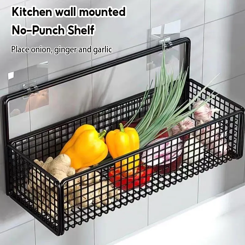 Kitchen Hanging Rack Free Punch Condiment Storage Basket Kitchen ...