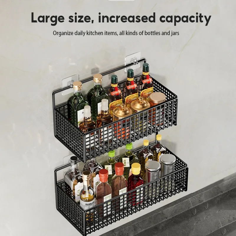 Kitchen Hanging Rack Free Punch Condiment Storage Basket Kitchen ...