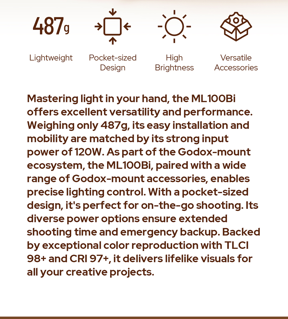 Godox ML100Bi Bi-Color Portable LED Light Accessories ML-GB Bowens ...