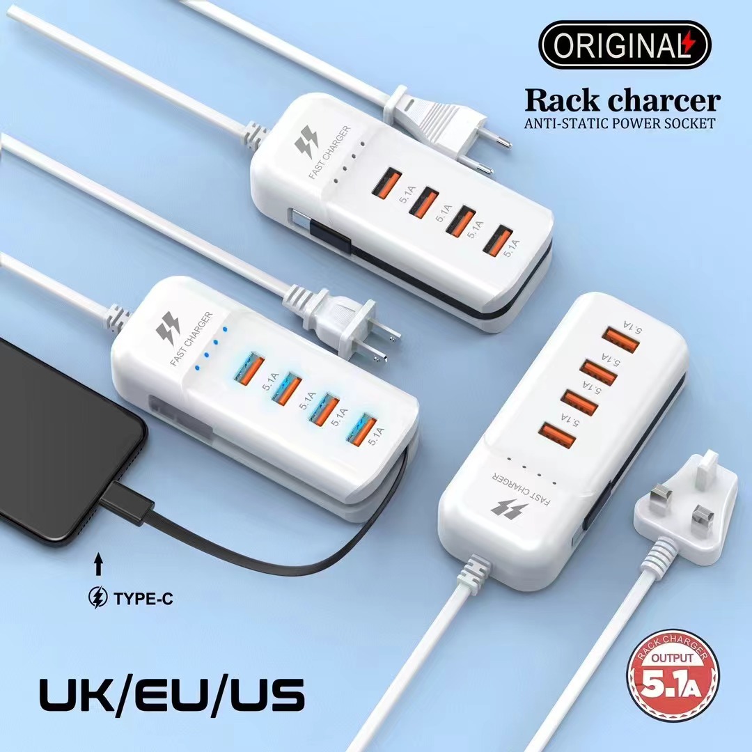 4 Port USB Charger with Type-c Socket Extension Cable Multi-port Dual ...