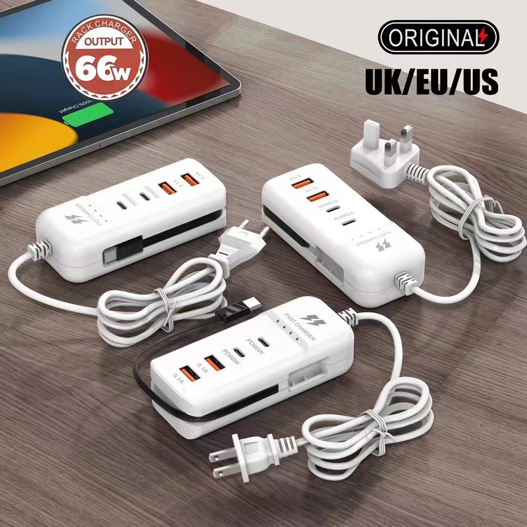 4 Port USB Charger with Type-c Socket Extension Cable Multi-port Dual ...