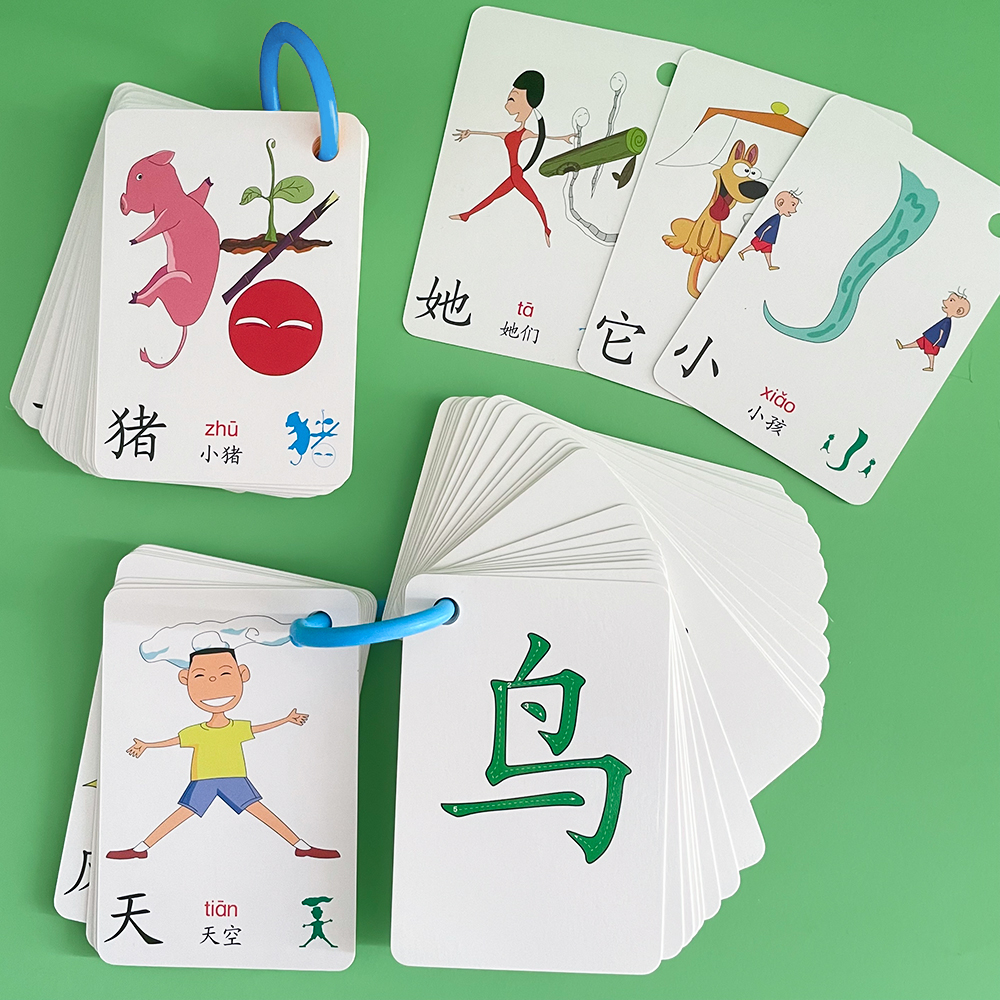 100Pcs Picture Literacy Chinese Characters Flash Cards for Kids Toddler ...