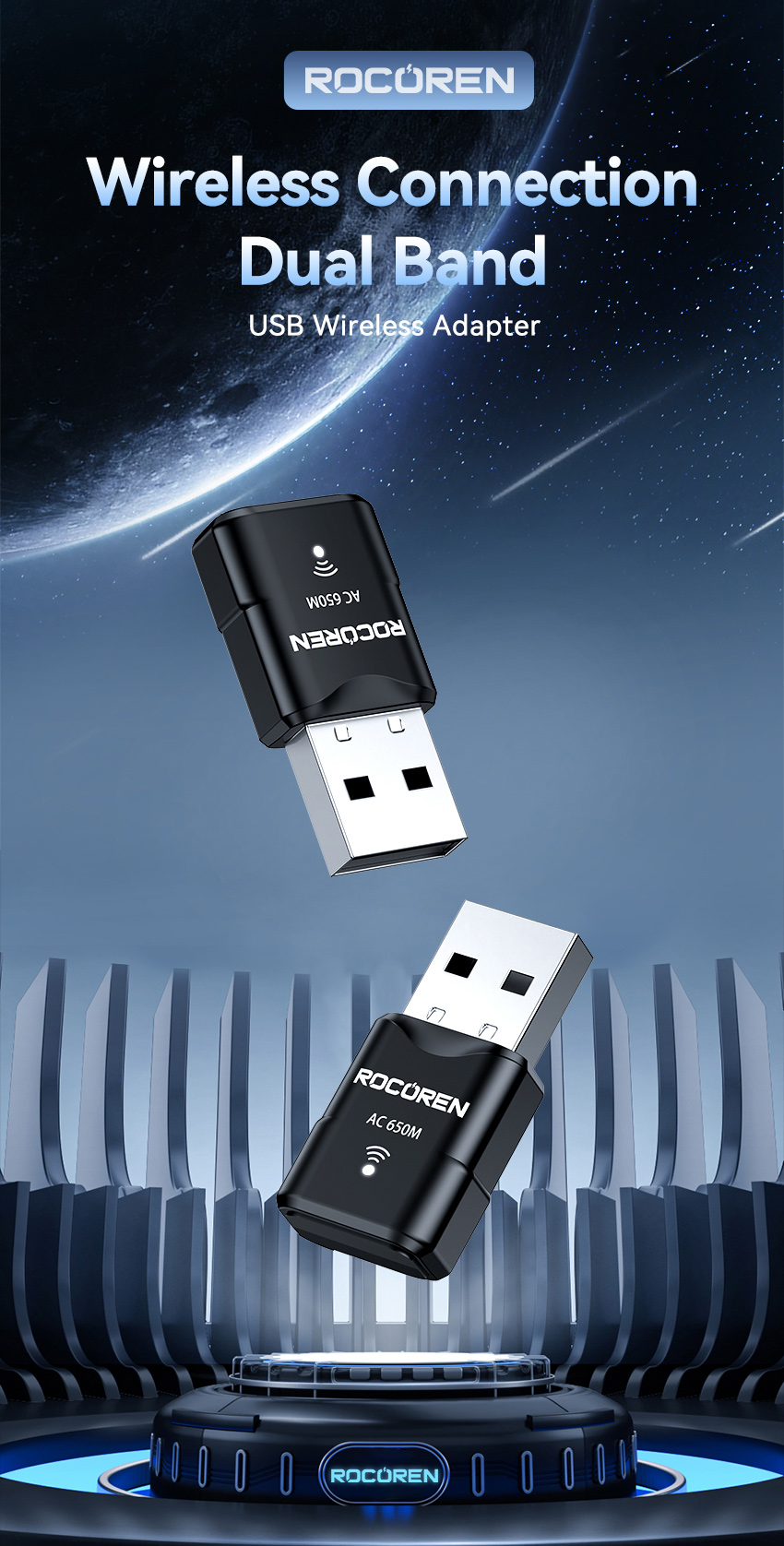 Rocoren USB WiFi Adapter Desktop PC 650Mbps 5G 2.4G Receiver Dongle ...